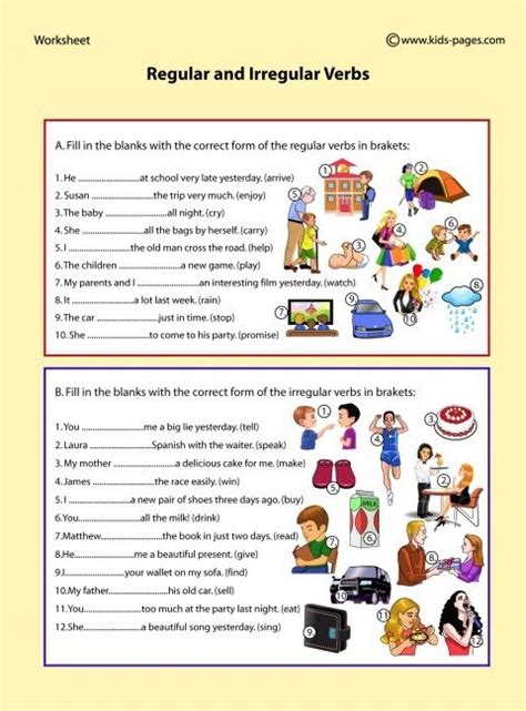Regular And Irregular Verbs Worksheets Worksheets Master