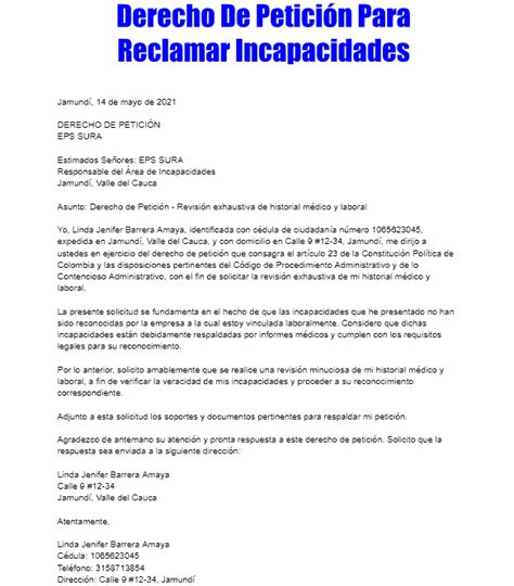 Derecho De Peticion Para Reclamar Incapacidades TramitaloYa Co