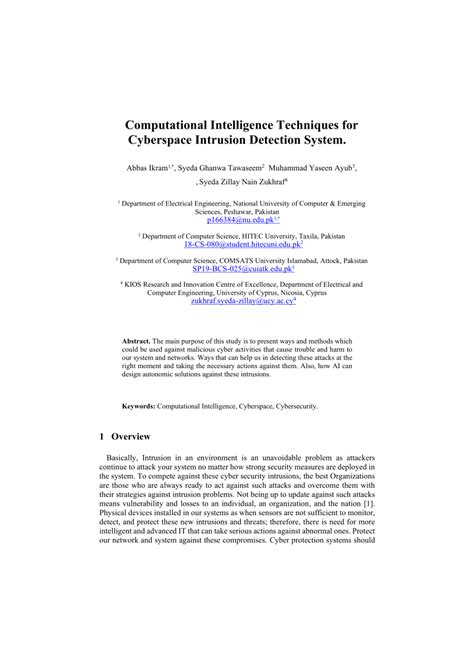 pdf computational intelligence techniques for cyberspace intrusion detection system