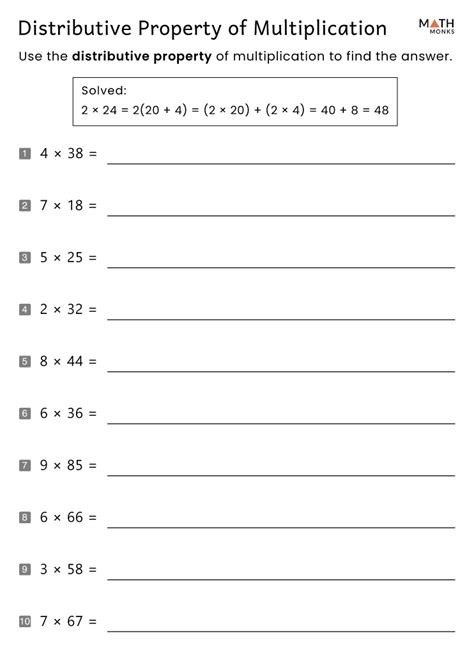 Distributive Property Of Multiplication Worksheets Math Monks