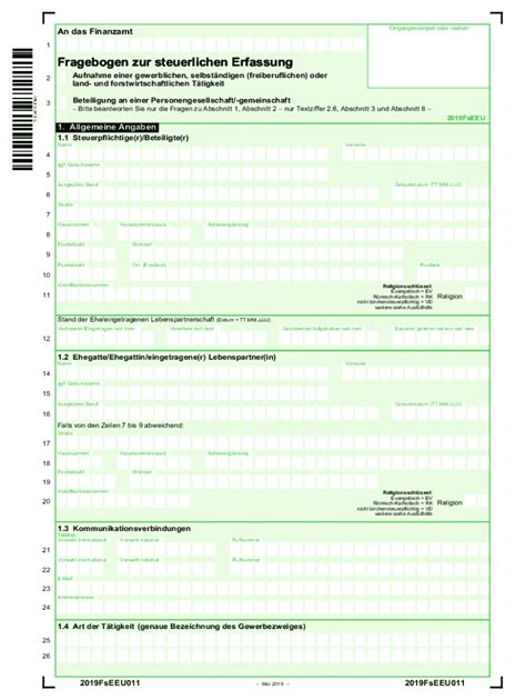 Ausfüllbar Online Fragebogen zur steuerlichen Erfassung fr Fax