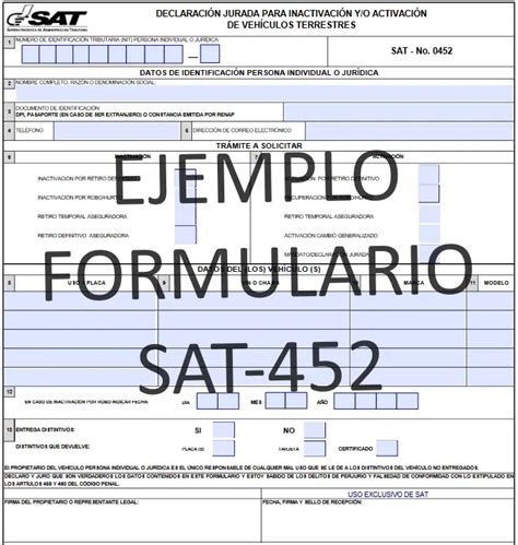 Formulario Sat 452 Cómo Inactivar O Activar Tu Vehículo Ante La Sat