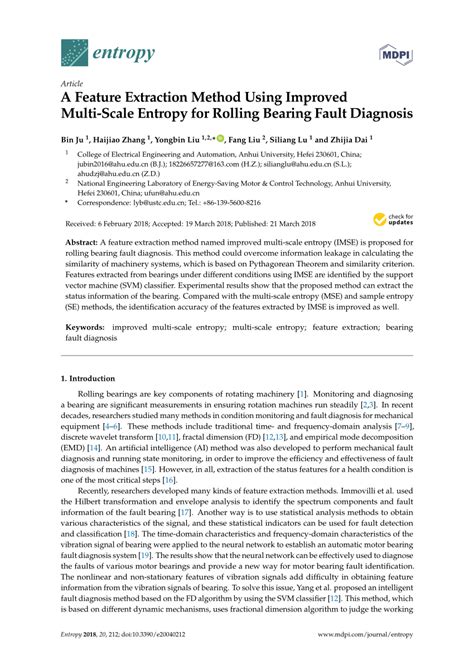 pdf a feature extraction method using improved multi scale entropy for rolling bearing fault