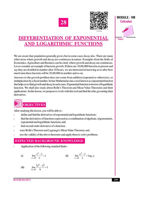 solution differentiation of exponential and logarithmic functions