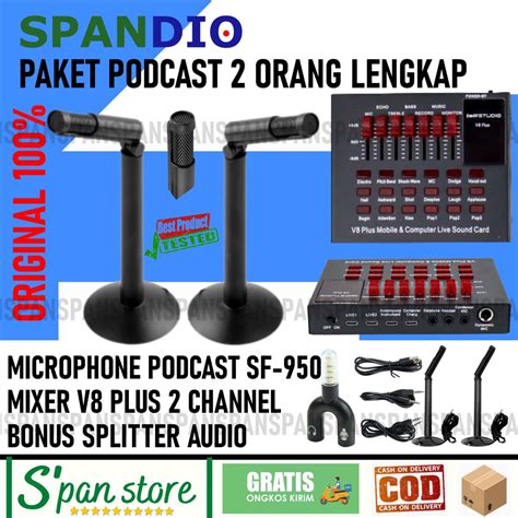 Jual Paket Podcast 2 Orang Mic Microphone SF 950 Mixer V8s V8 Plus