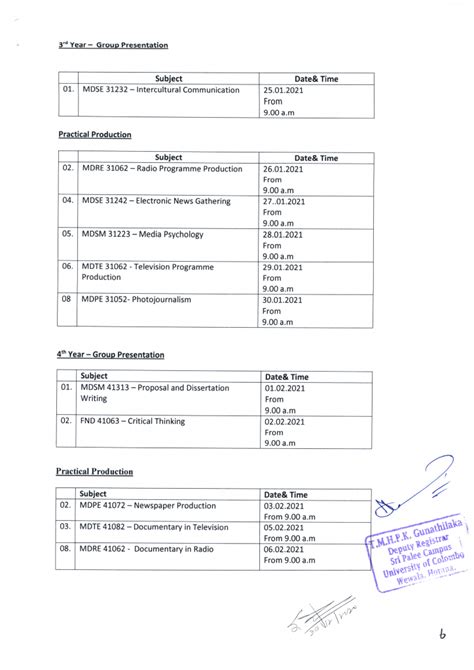 First Semester Examination Sri Palee Campus