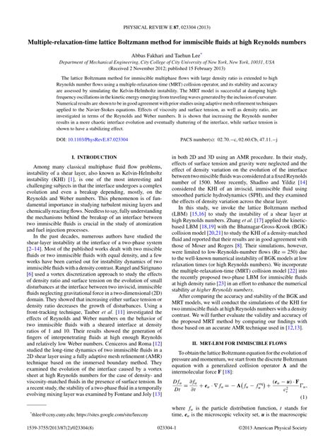 pdf multiple relaxation time lattice boltzmann method for immiscible fluids at high reynolds