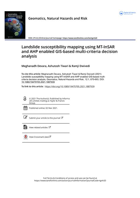 pdf landslide susceptibility mapping using mt insar and ahp enabled gis based multi criteria