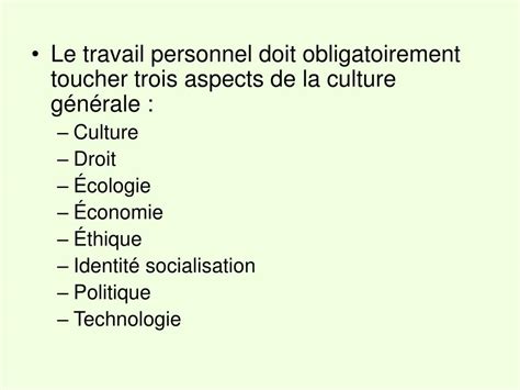 PPT TRAVAIL PERSONNEL DAPPROFONDISSEMENT PowerPoint Presentation
