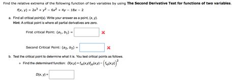 solved find the relative extrema of the following function