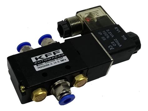 Válvula Solenoide mola 5 2 Vias 1 4 Completa Tubo 6mm 220v KFF AUTOMACAO
