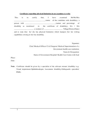 Fillable Online Appendix A Certificate Regarding Physical Limitation