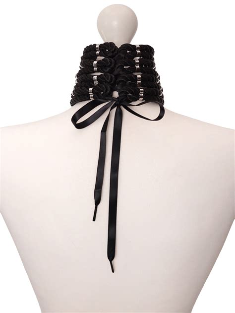 Posture Collar Tied Rope Choker Shibari Bondage Neck Piece In Black