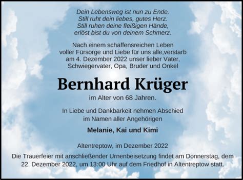 Traueranzeigen Von Bernhard Kr Ger Trauer Nordkurier