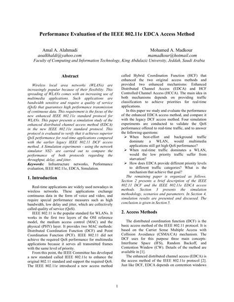 pdf performance evaluation of the ieee 802 11e edca access method