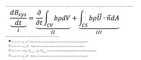 solved the reynolds transport theorem rtt is used to analyse the fluid 1 answer