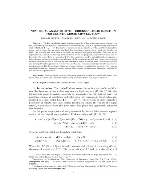 pdf finite element approximations of the ericksen leslie model for nematic liquid crystal flow