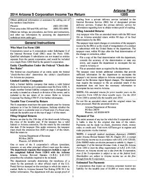 Fillable Online Azdor 2014 Arizona S Corporation Income Tax Return Fax