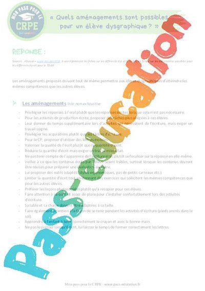 Quels aménagements sont possibles pour un élève dysgraphique crpe