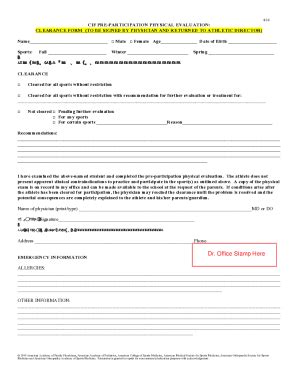 Fillable Online Cif Pre Participation Physical Evaluation Physicians