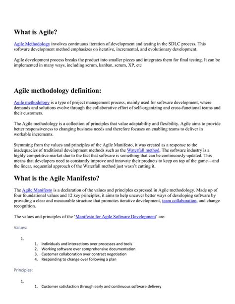 Agile Methodology Interview Question Document File Pdf