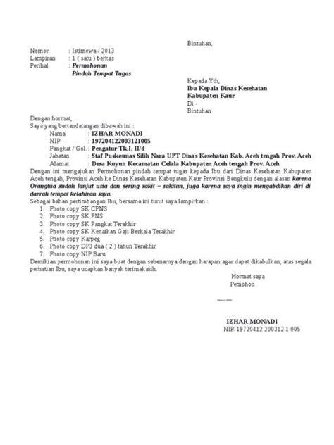 6 Contoh Surat Permohonan Pindah Tugas Dan Cara Membuat