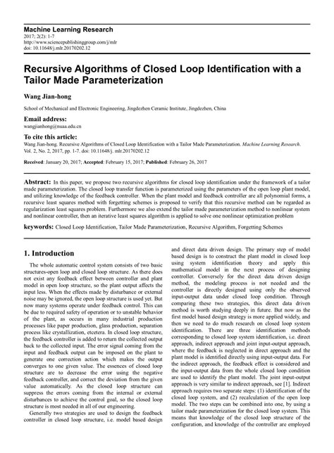 pdf machine learning research 2017 x x xx xx recursive algorithms of closed loop