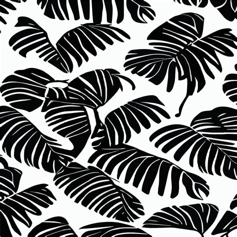 Exotic Leaves Seamless Pattern In Black And White Stylish Abstract
