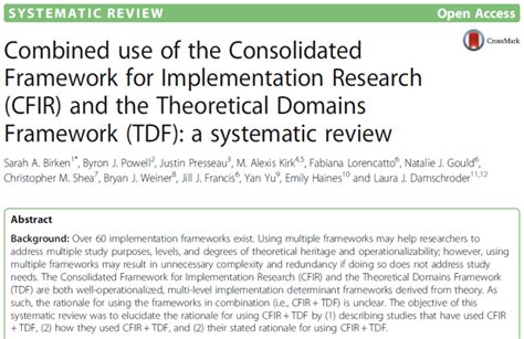 birken et al 2017 combined use of the consolidated framework for implementation research cfir