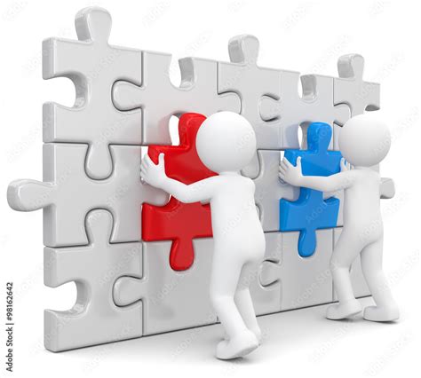 weisse Männchen Puzzlewand Teamwork Stock Illustration Adobe Stock