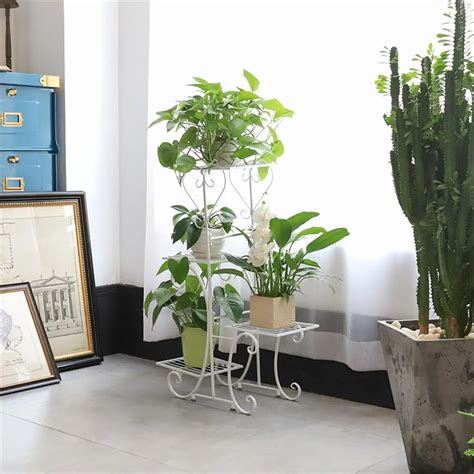 4 Tier 4 Potted Metal Plant Stand Indoor Outdoor Multiple Flower Pot
