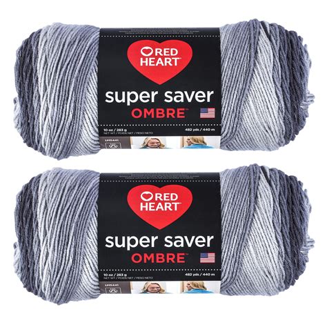 Red Heart Super Saver Jumbo Anthracite Ombre Yarn 2 Pack Of 283g 10oz
