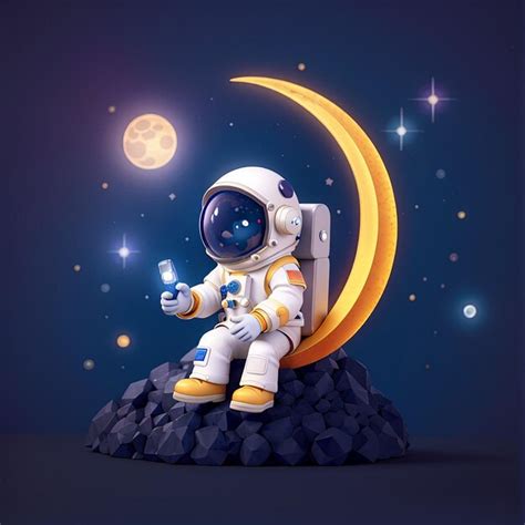 Premium Photo Cute Astronaut Holding Star And Sitting On Moon Cartoon