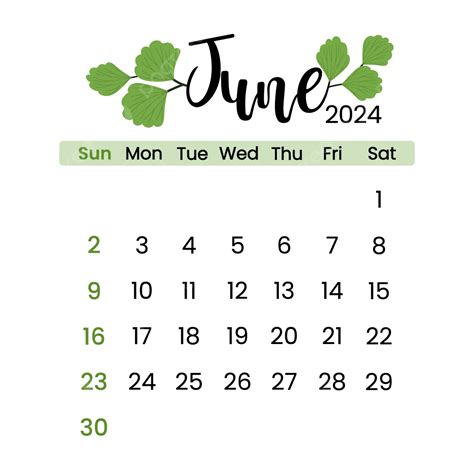 June 2024 Calendar Vector June 2024 Calendar PNG And Vector With
