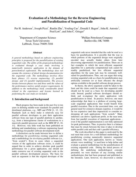 pdf evaluation of a methodology for the reverse engineering and parallelization of sequential code