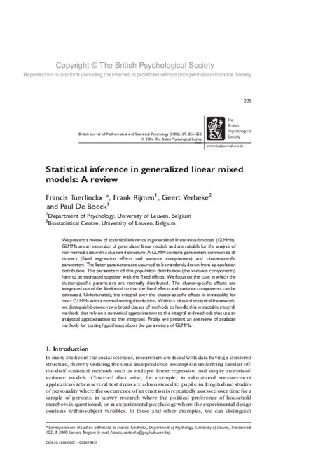 pdf statistical inference in generalized linear mixed models a review francis tuerlinckx