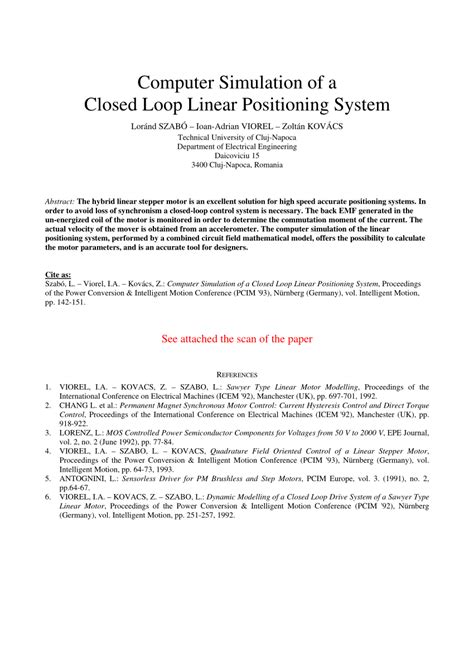 pdf computer simulation of a closed loop linear positioning system