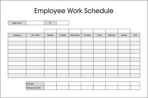 Free Printable Work Schedules