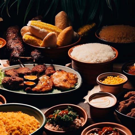 Una Mesa Llena De Comida Que Incluye Arroz Arroz Y Arroz Foto Premium