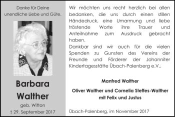 Traueranzeigen Von Barbara Walther Aachen Gedenkt