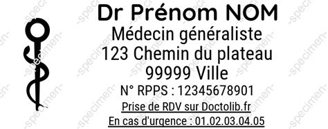 Tampon de poche médecin généraliste Tampon rectangulaire de 63 x 25mm