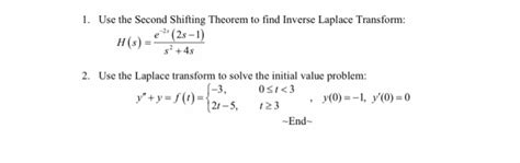 solved 1 use the second shifting theorem to find inverse