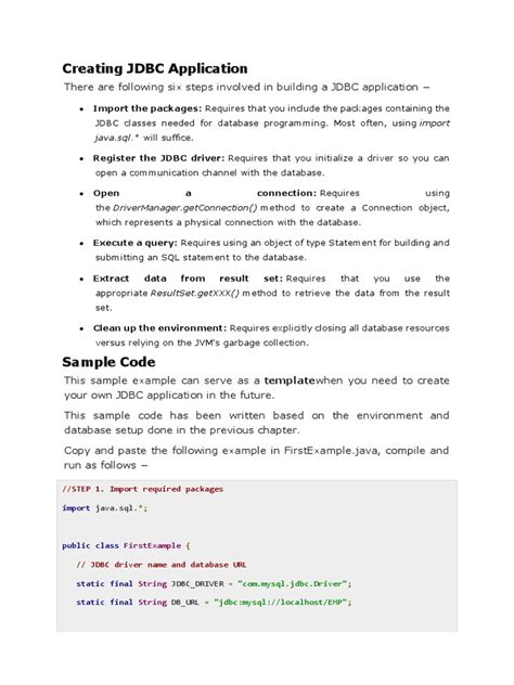 the six steps to creating a jdbc application import register connect execute extract clean
