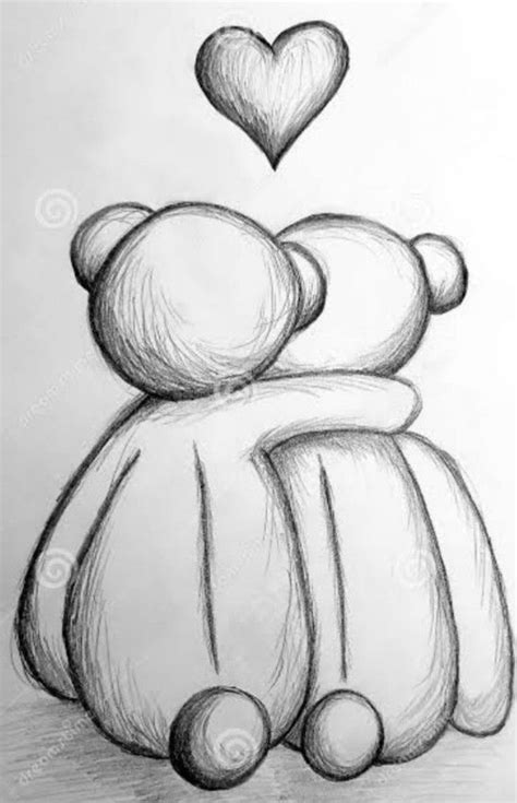 A Pencil Drawing Of Two People Hugging Each Other With A Heart Above