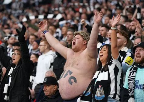 James Corden Spotted At Wembley As Topless Newcastle Fan Braves The