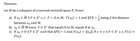 solved theorem let m be a subspace of a normed vectorial