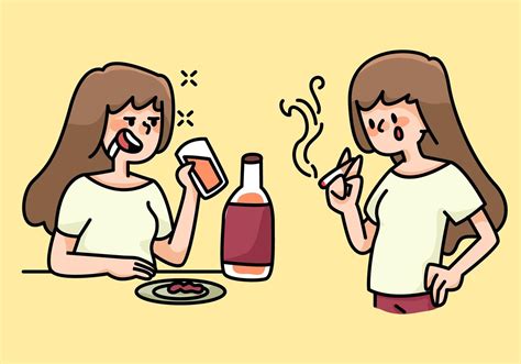 ilustración de dibujos animados de hábitos de mujer de fumar y beber