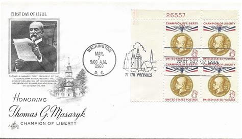 1960 FDC 1148 8c Thomas G Masaryk Art Craft Plate Block Of 4