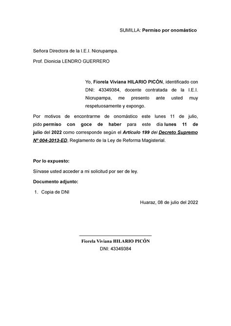 Solicitud De Licencia Por Onomastico Image To U