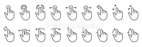 Hand Finger Touch Swipe And Drag Outline Icon Set Pinch Screen